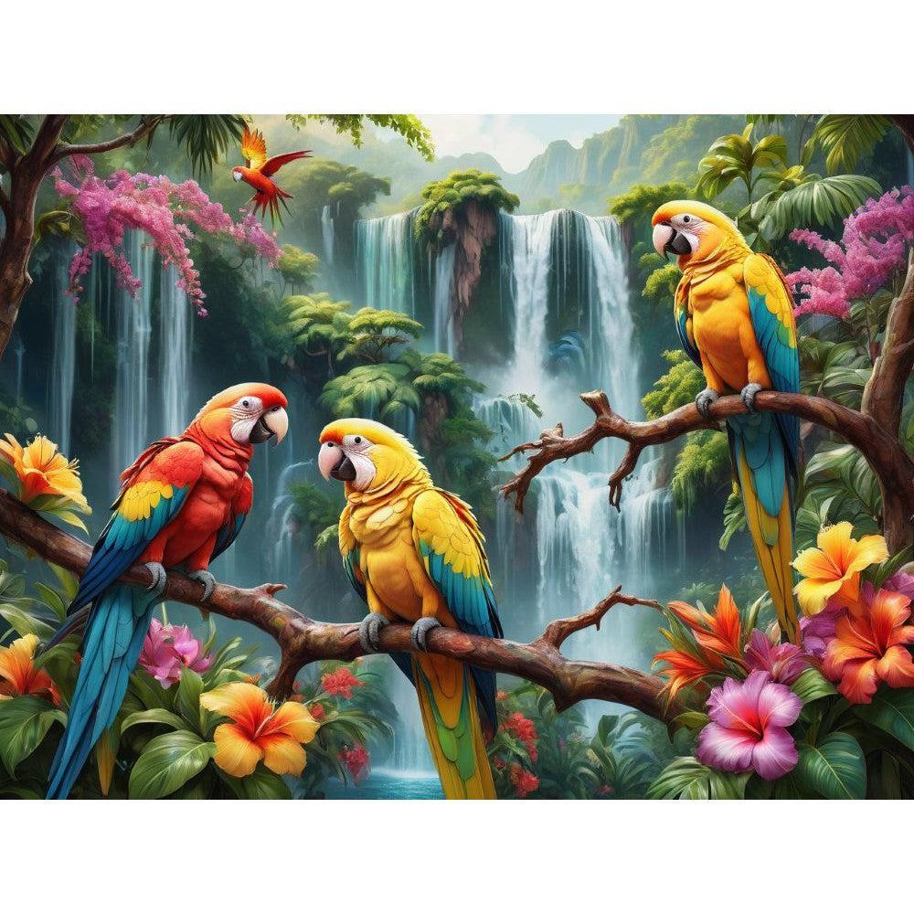 Papegojor vid vattenfallet | Diamond Painting – Diamond Painting Sweden
